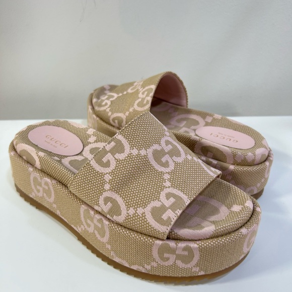 Gucci | Shoes | Gucci Platform Slide Sandal Jumbo Gg Beige Light Pink ...